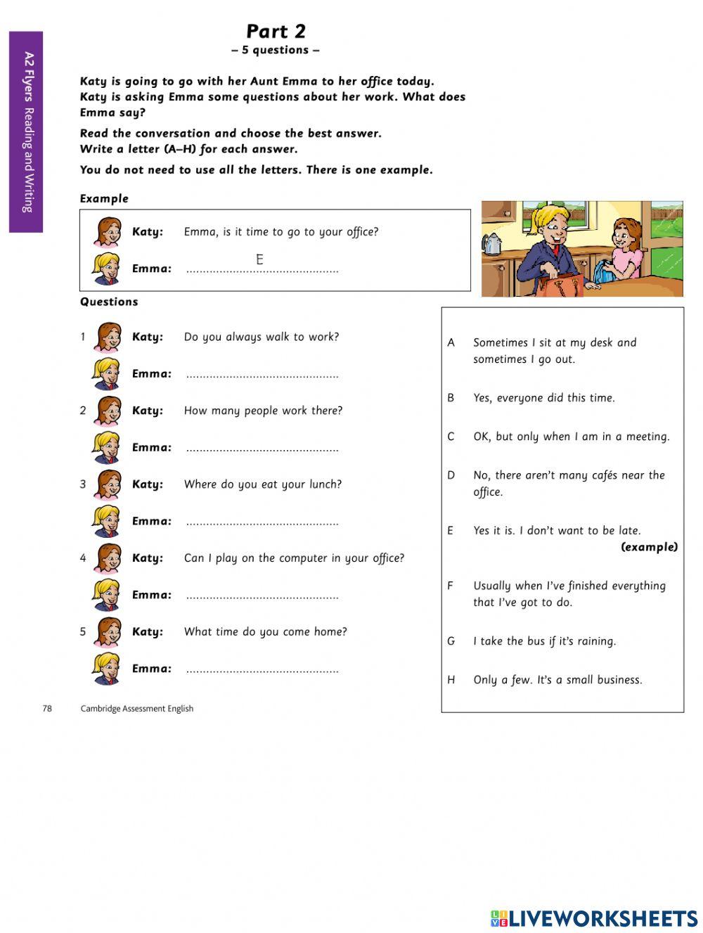 A2 Flyers Sample Exam - Reading and Writing Part 2