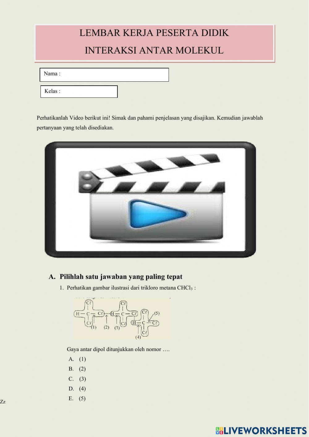 Latihan E-LKPD interaksi antar molekul worksheet | Live Worksheets