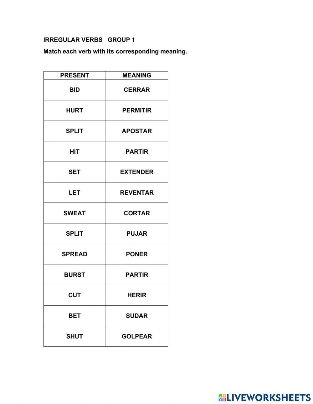 Irregular verbs 933833 | NCRV | Live Worksheets