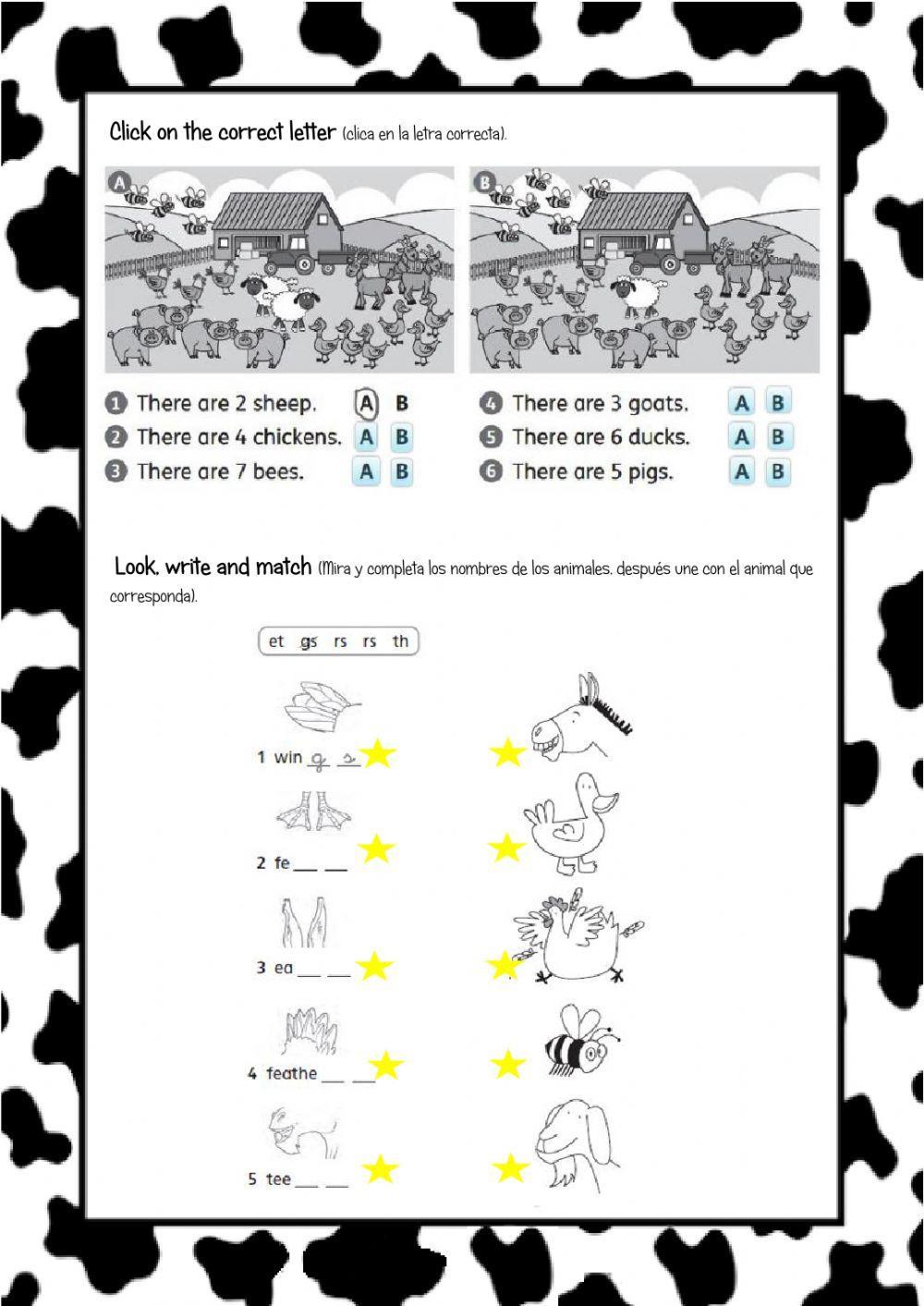 At the farm | Free Interactive Worksheets | 932673