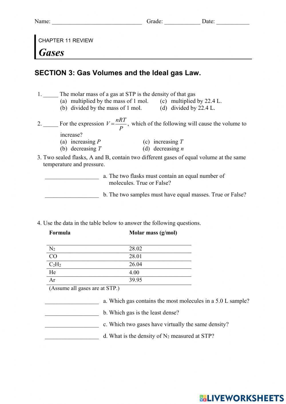 Mastering the Ideal Gas Equation: A Worksheet Guide Mastering the Ideal Gas Equation: A Worksheet Guide