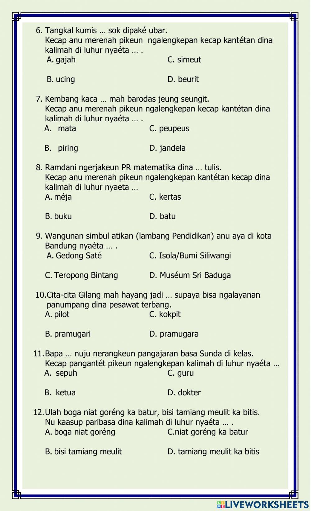 PENILAIAN HARIAN TEMA 7 Basa Sunda | emanuela erni