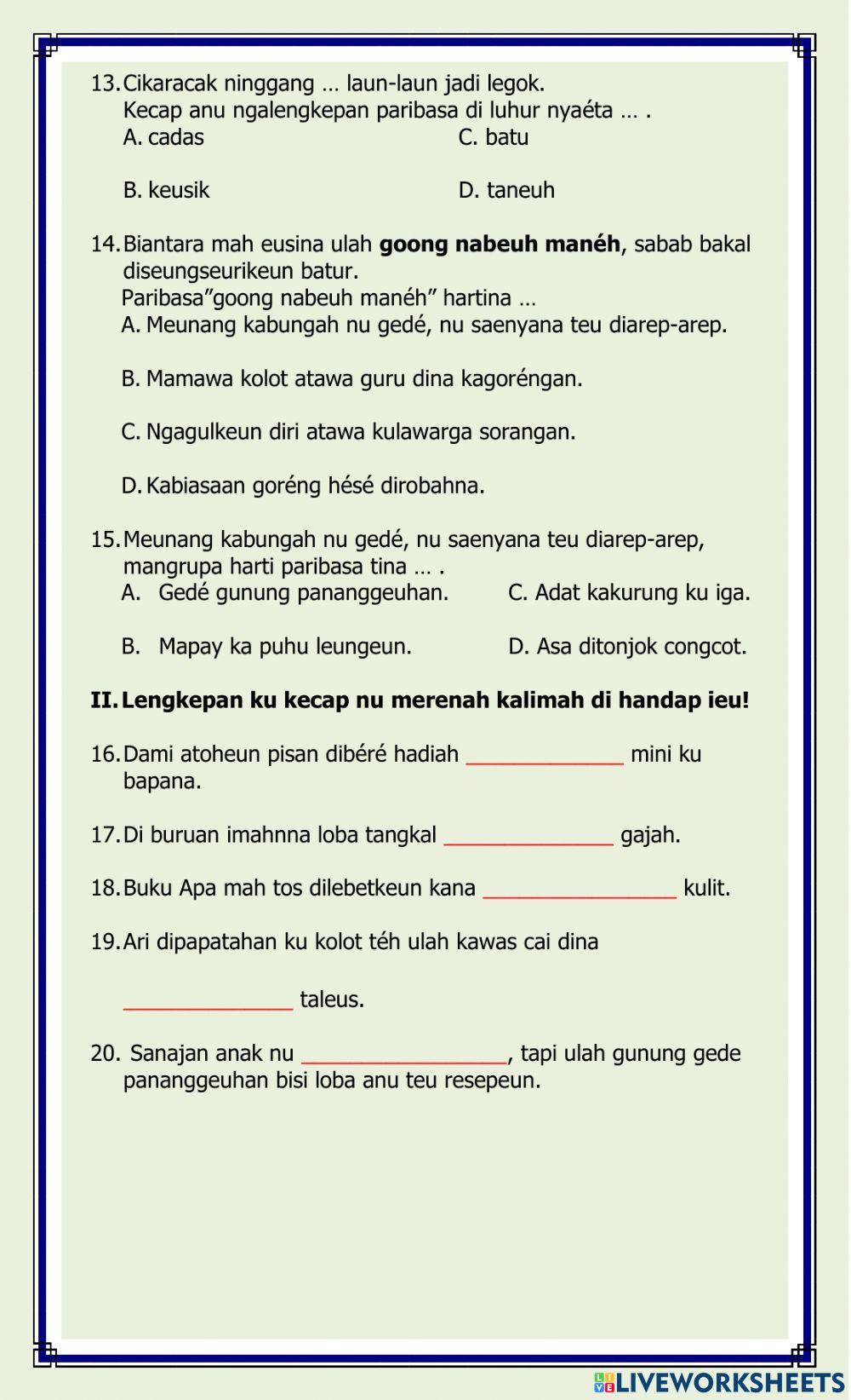 PENILAIAN HARIAN TEMA 7 Basa Sunda | emanuela erni