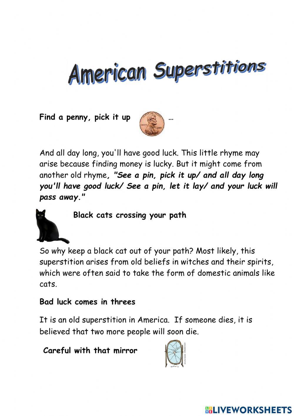 Unit 8:Superstitions worksheet | Live Worksheets