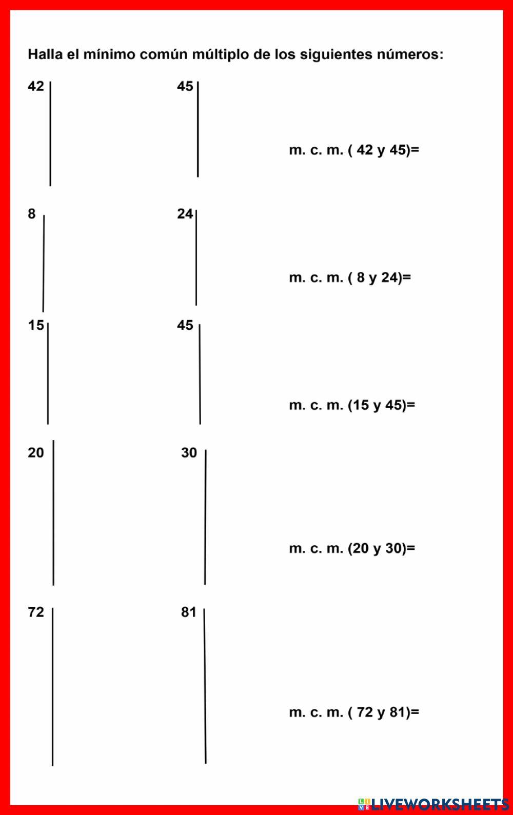 MCD y MCM | Free Interactive Worksheets | 934221