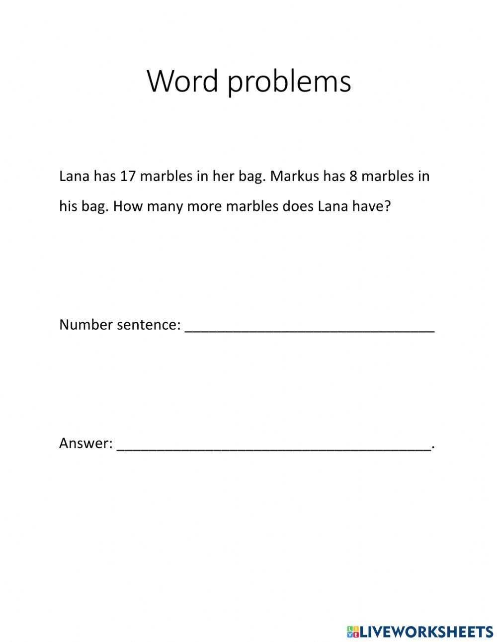 Word Problems - 2 worksheet | Live Worksheets