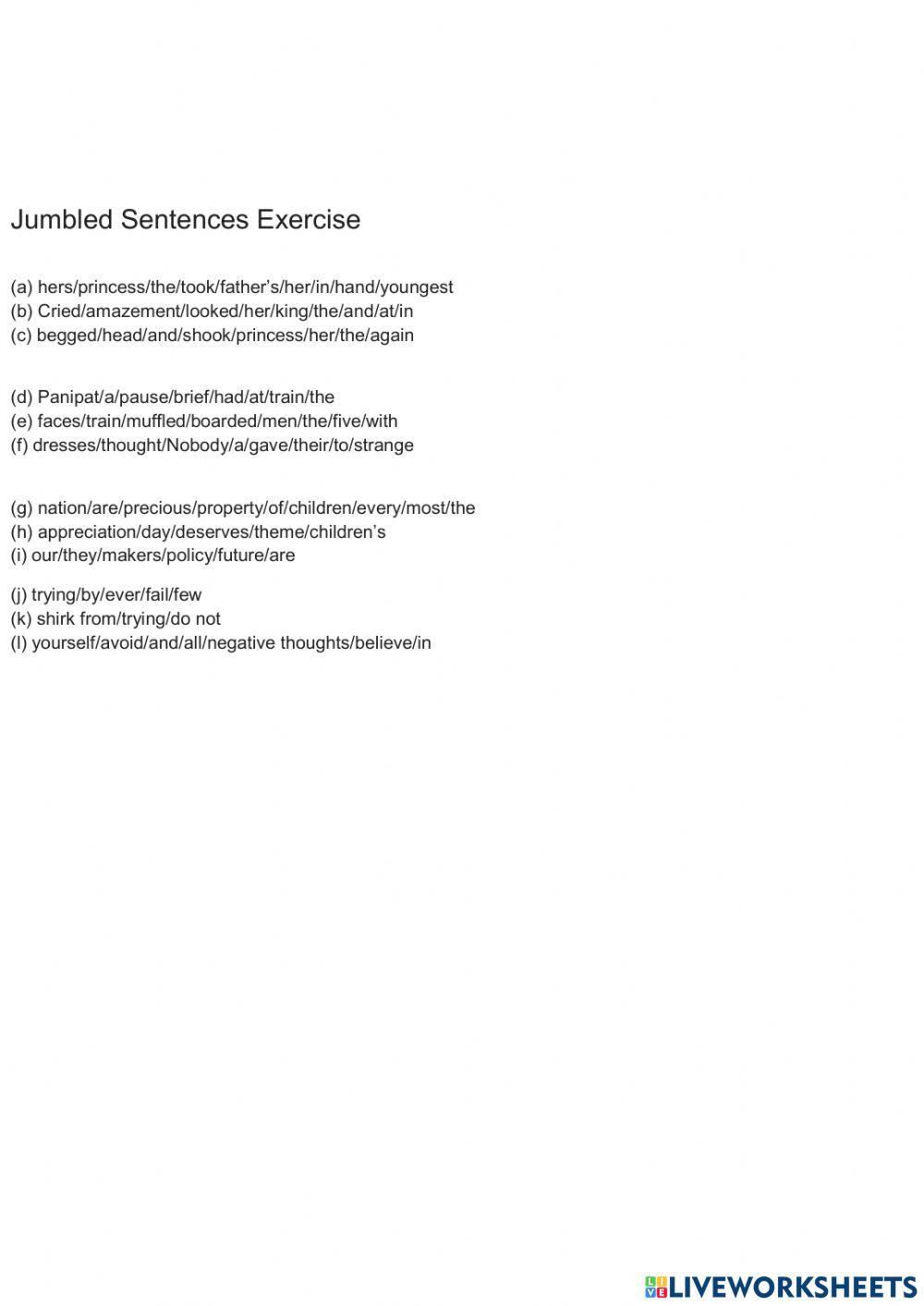 Jumbled Words Excercise worksheet | Live Worksheets