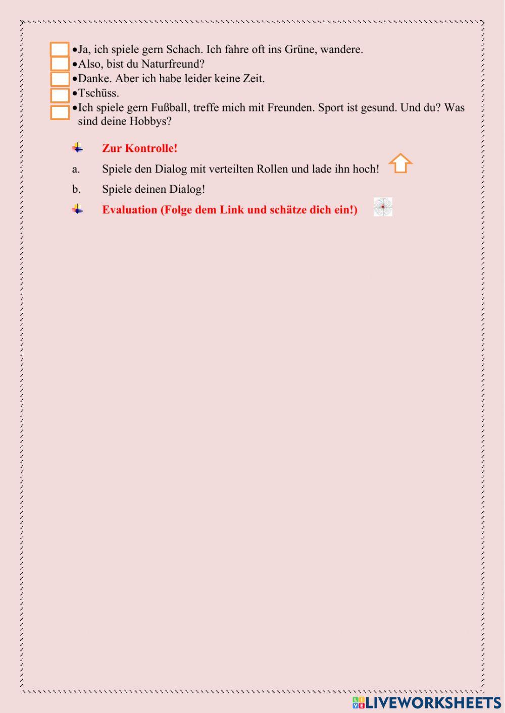Dialog „Freizeit und Hobby“ online exercise for | Live Worksheets