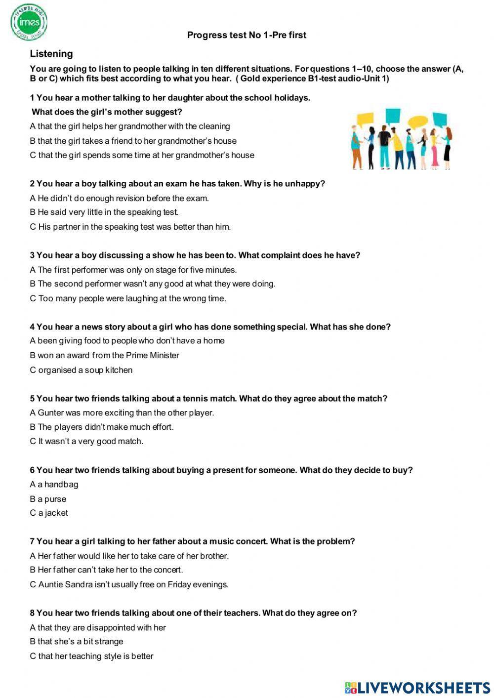 Pt 1- pre fce worksheet | Live Worksheets