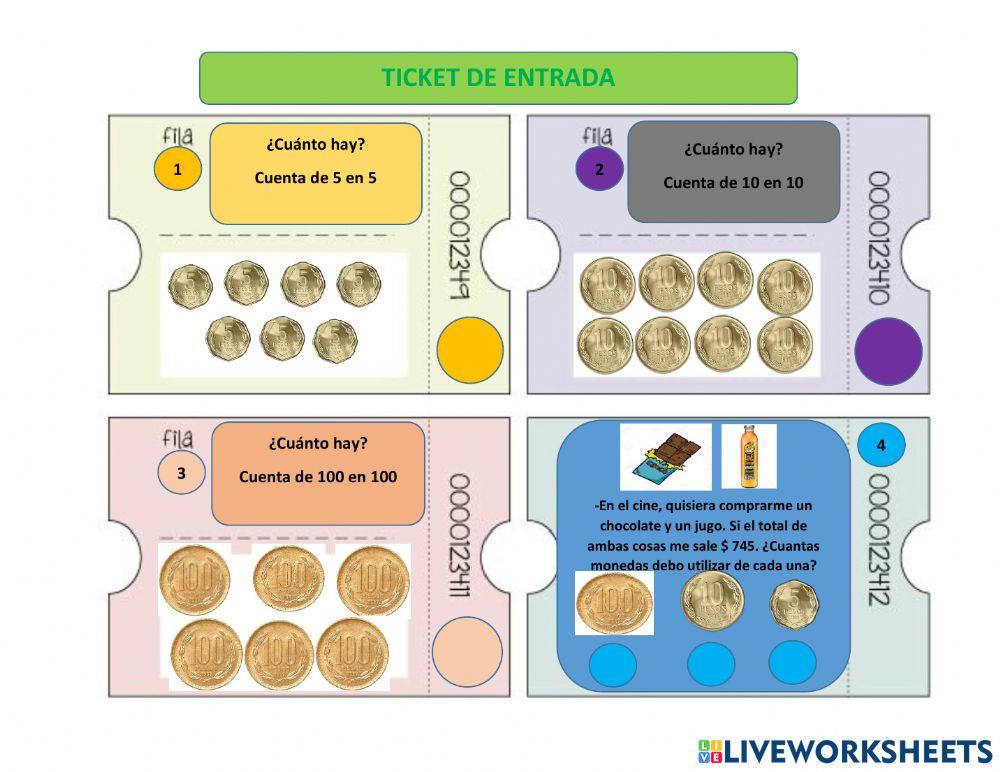 Ticket de entrada conteo worksheet | Live Worksheets