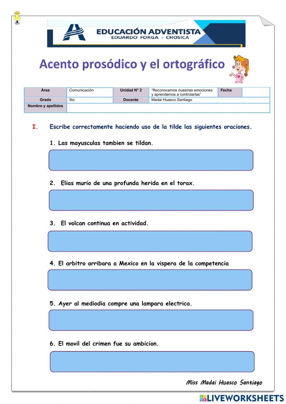 Acento | Free Interactive Worksheets | 935394