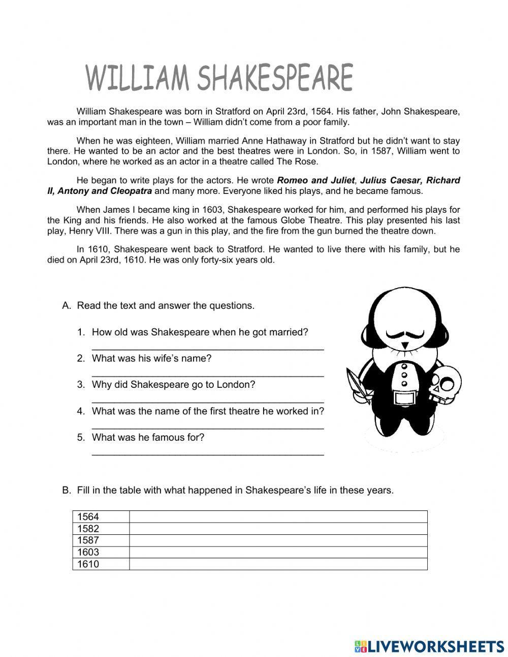 William Shakesp… | Free Interactive Worksheets | 935461