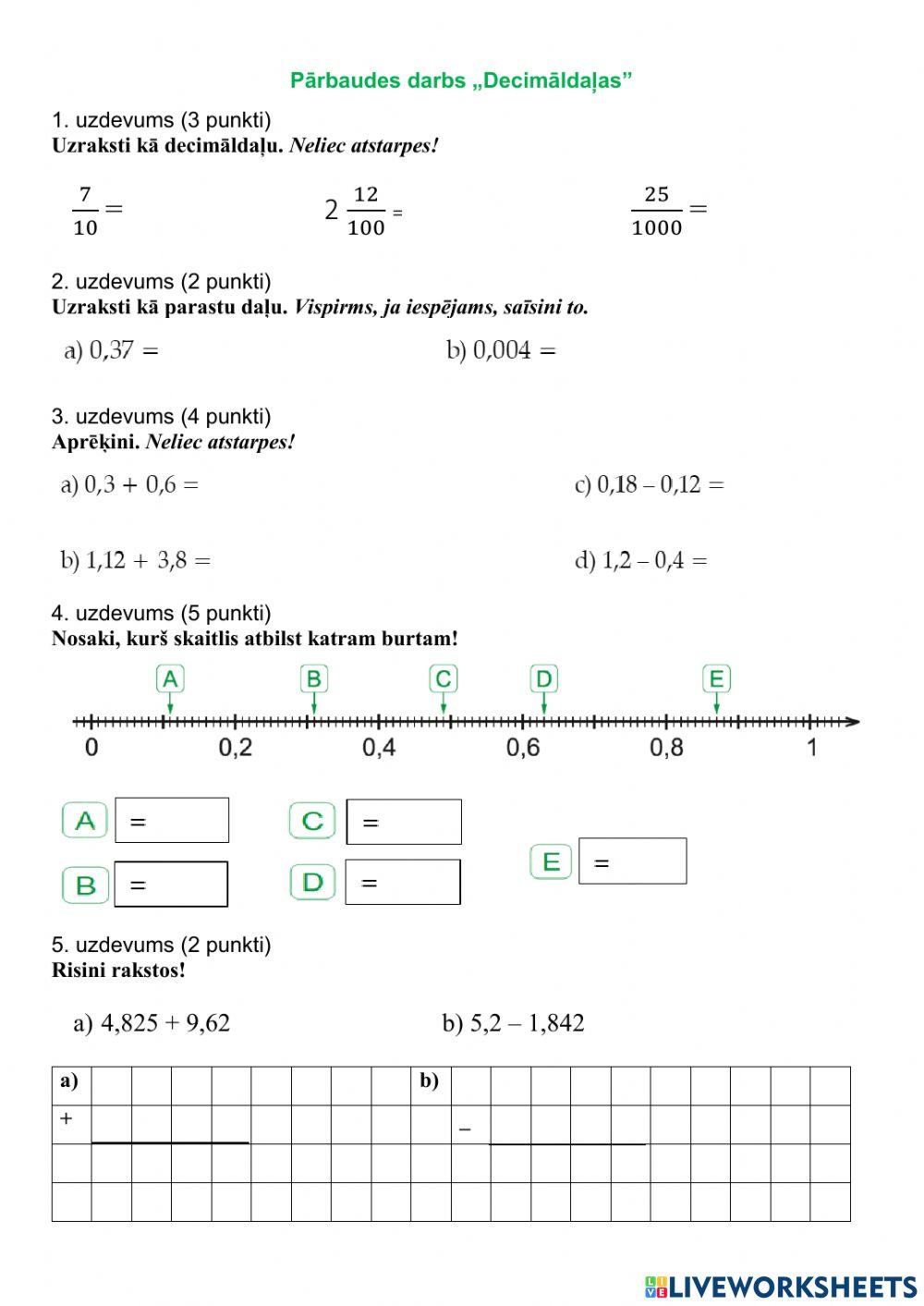 Pārbaudes darbs… | Free Interactive Worksheets | 4973946