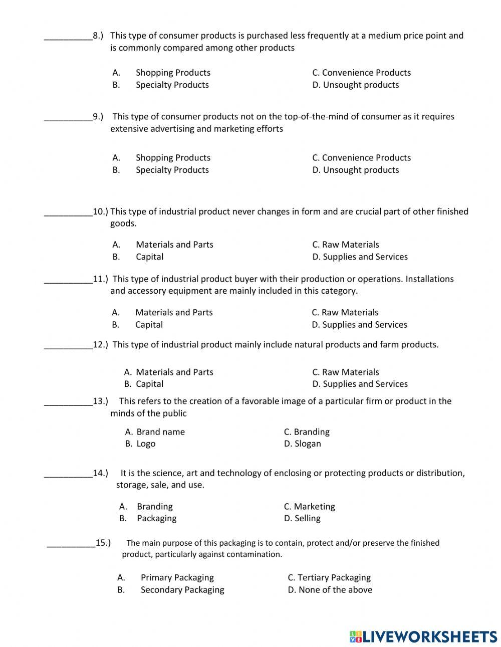 EPP-TLE 9 Fundamentals of Marketing (Long Test 1) 4973926