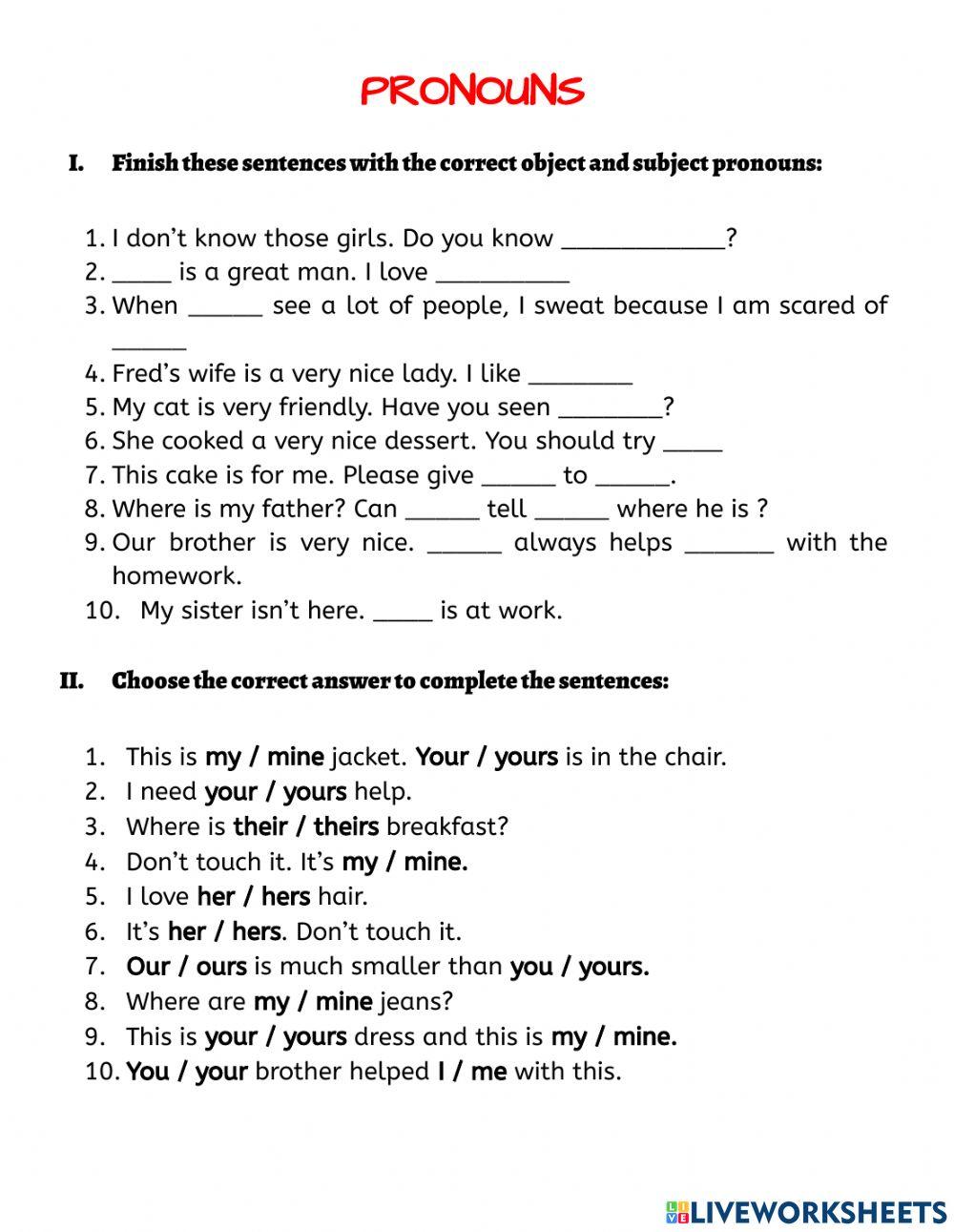 Types of Pronouns online exercise for | Live Worksheets