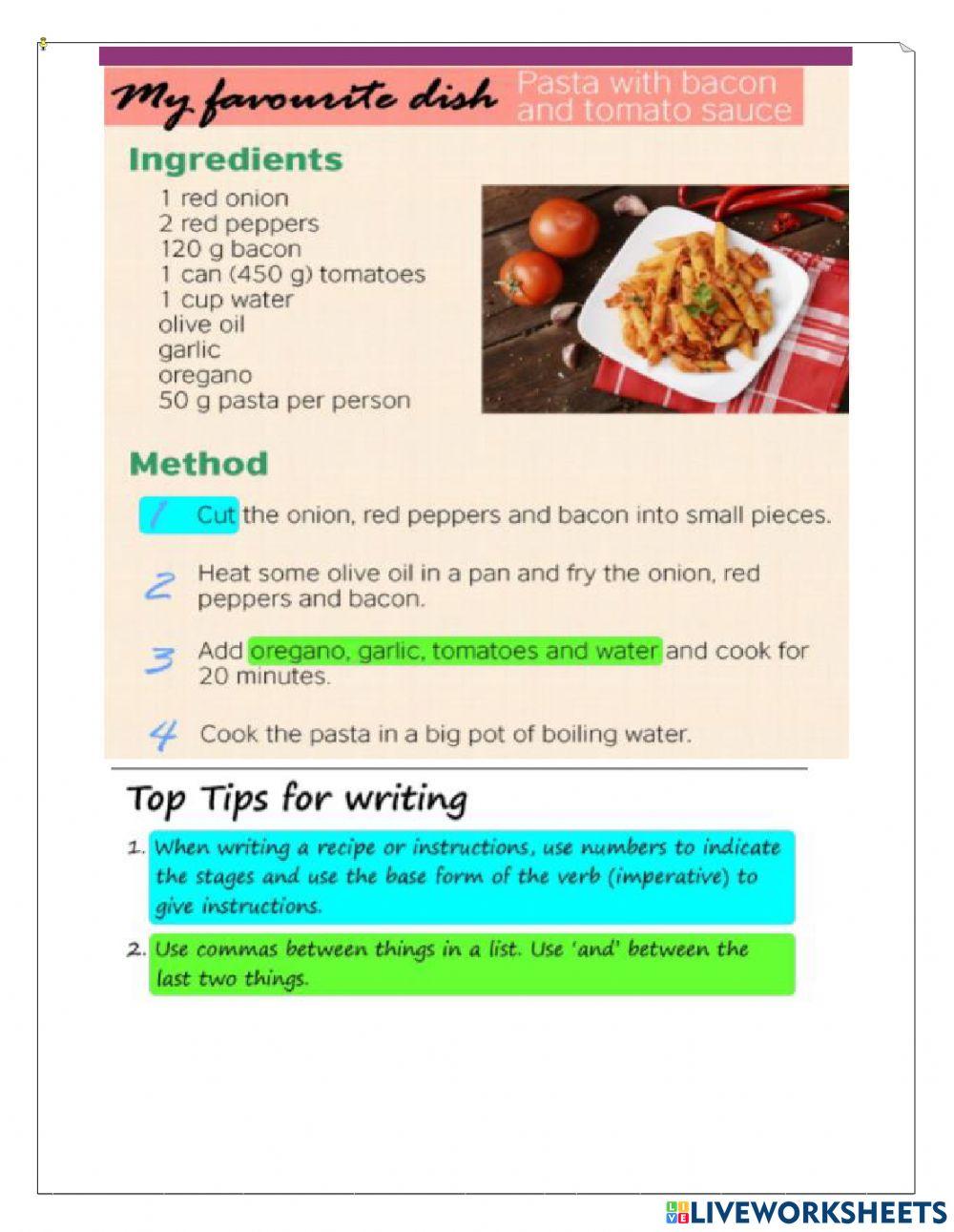 Recipe | Free Interactive Worksheets | 935836
