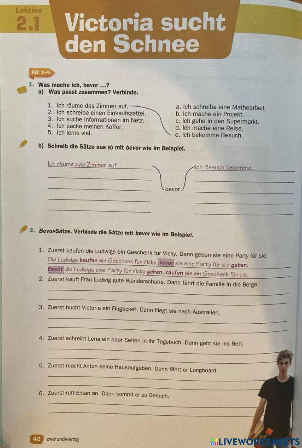 Der 'bevor-- Satz online exercise for | Live Worksheets