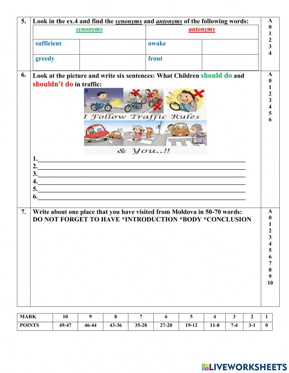 Test 6th form online exercise for 6 | Live Worksheets