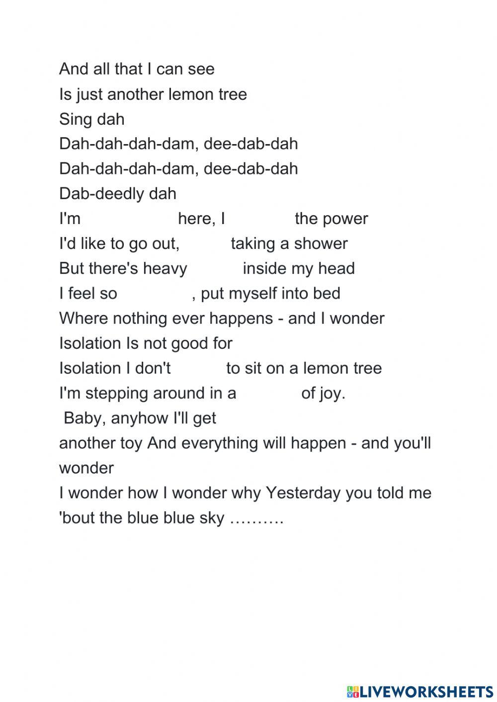 Song Lemon tree interactive worksheet | Live Worksheets