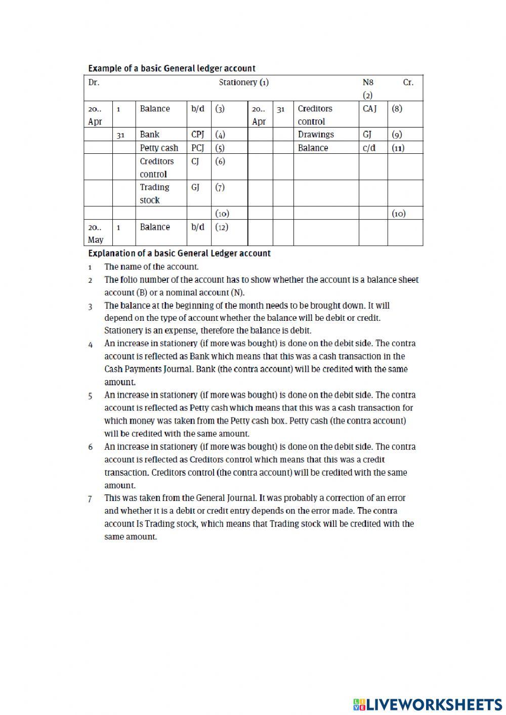 general ledger example grade 10