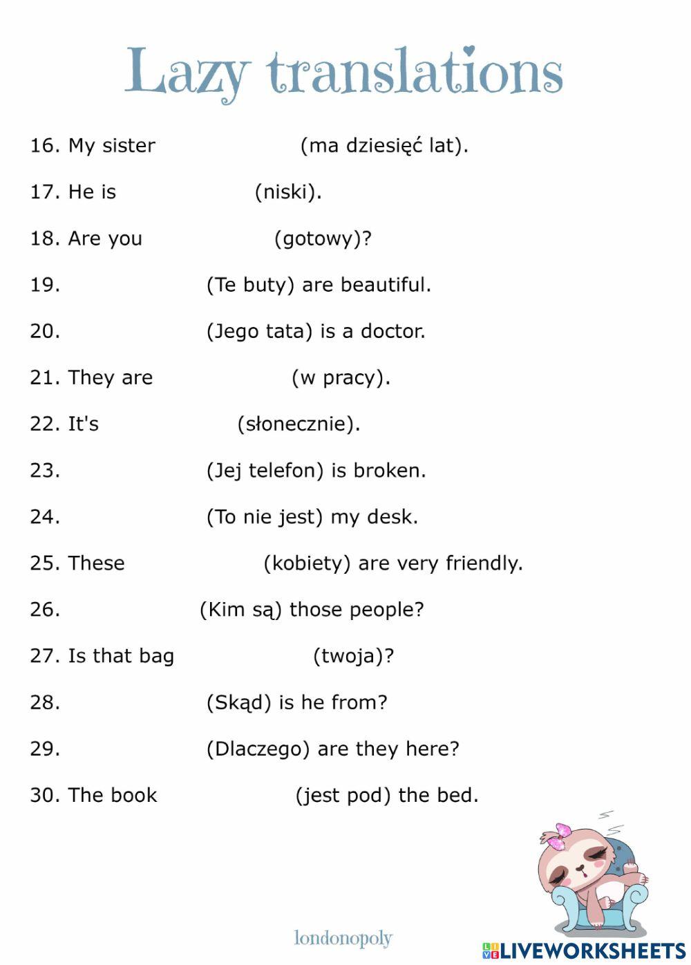 Lazy Translations 1- online exercise for | Live Worksheets