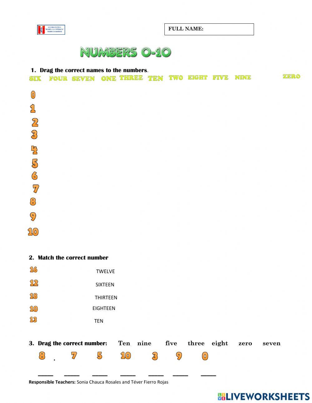936772 | Numbers from 0-10 | SONIA MARINA CHAUCA ROSALES