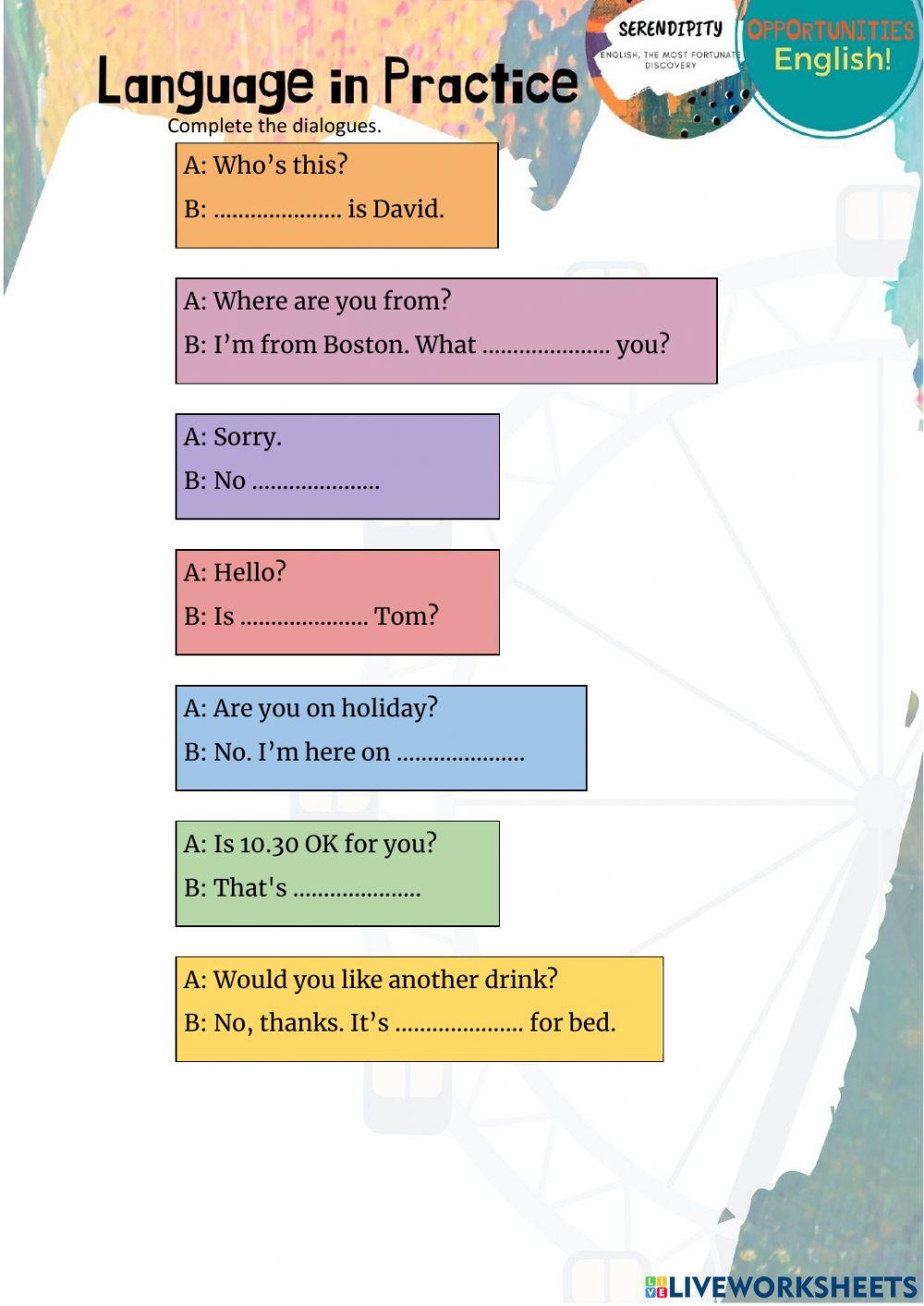 Practical English 1, elementary HW worksheet | Live Worksheets