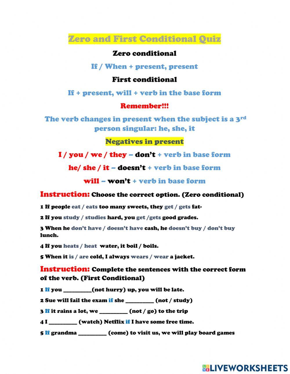 Zero and Second Conditional worksheet | Live Worksheets