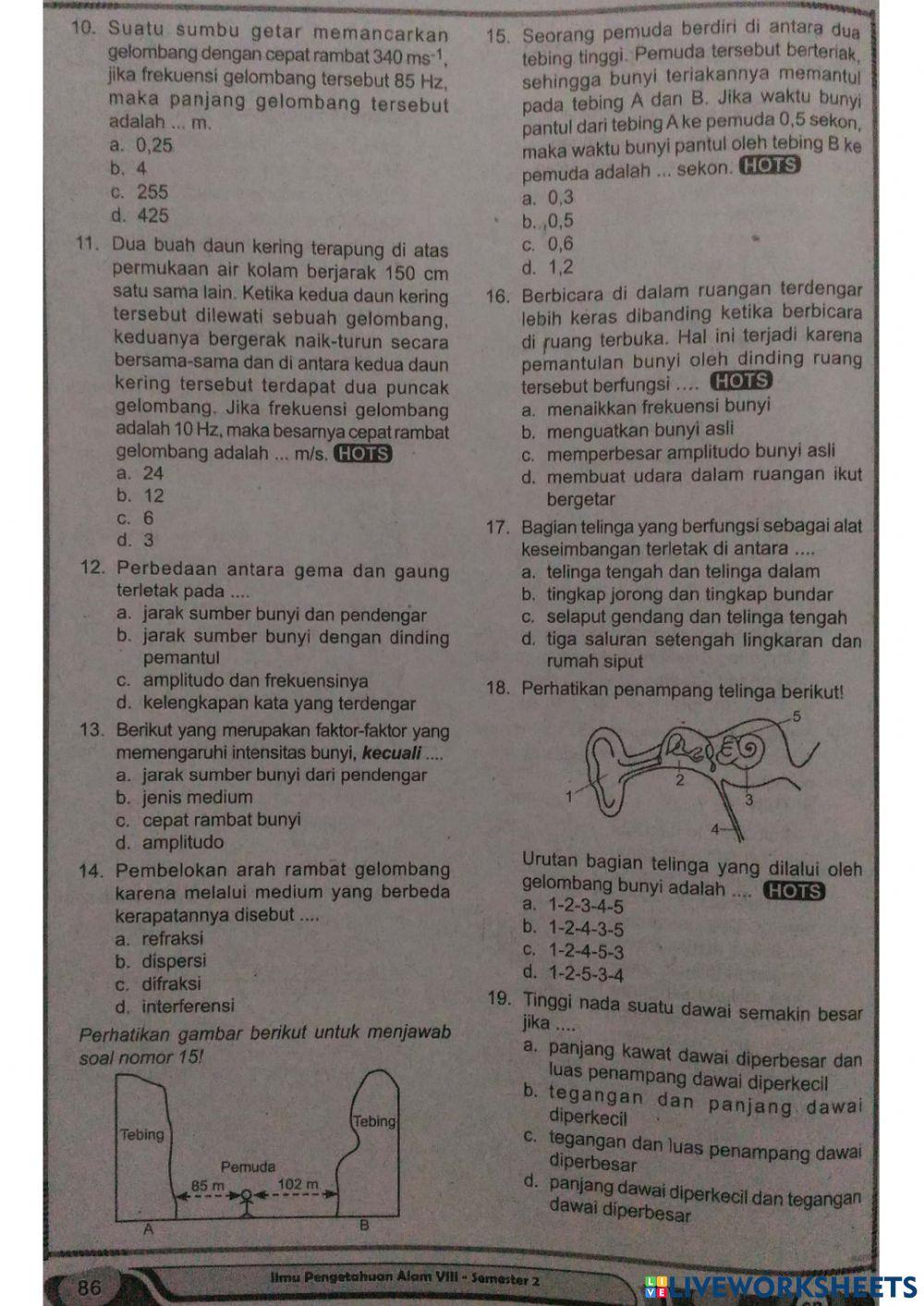 Ph bab getaran, gelombang, dan bunyi worksheet | Live Worksheets
