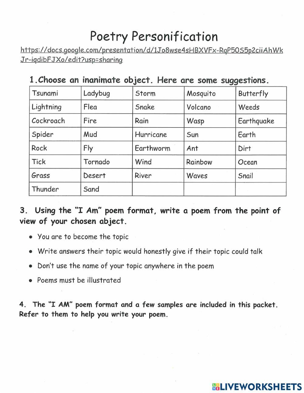 Poetry Packet 4 worksheet | Live Worksheets