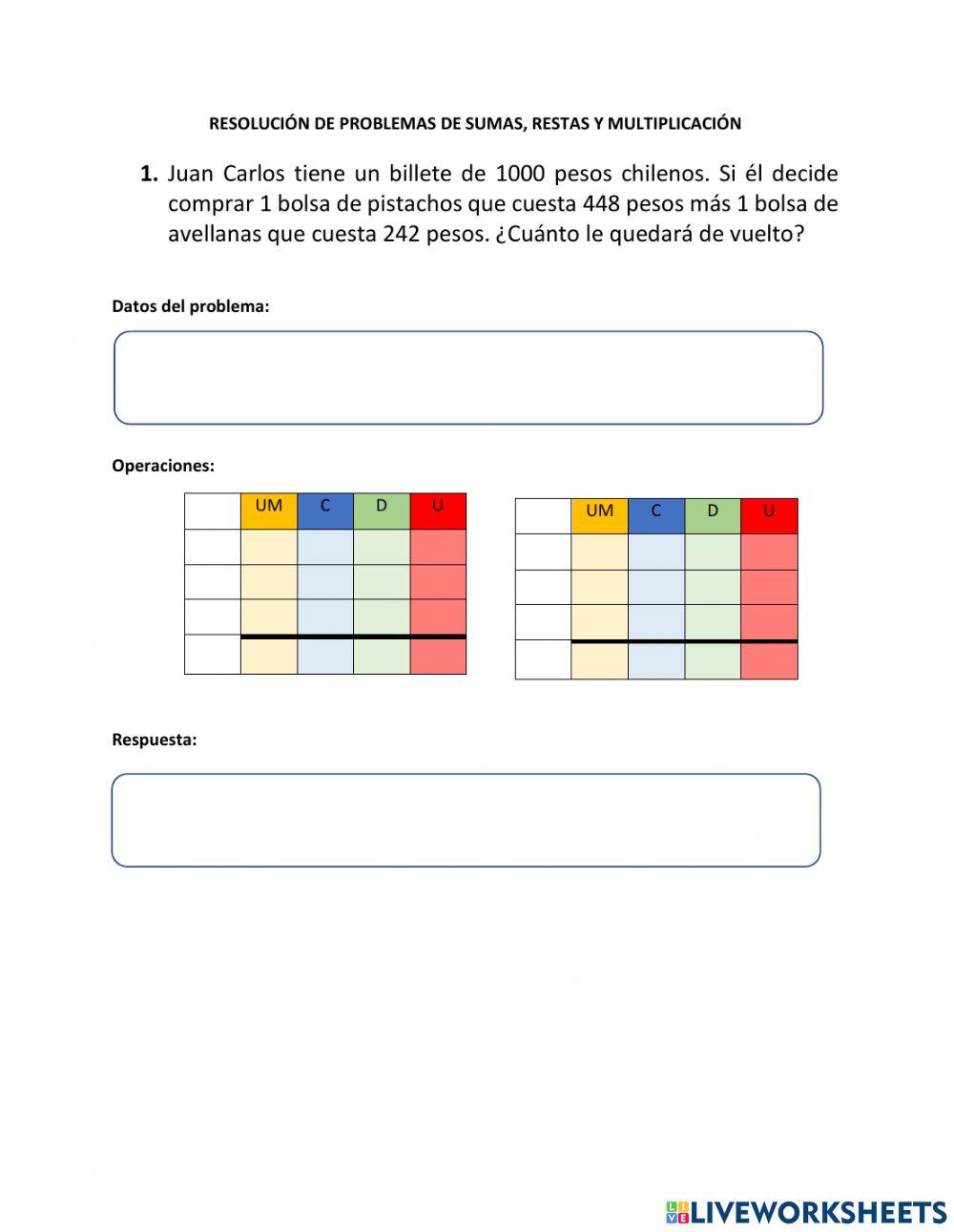 Resolución de problemas - Calculo exercise | Live Worksheets