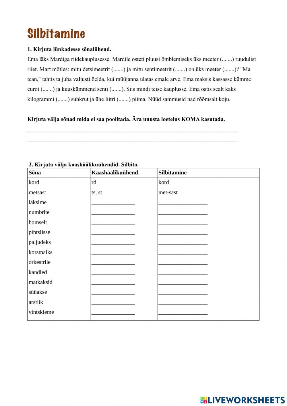 Silbitamine interactive activity | Live Worksheets