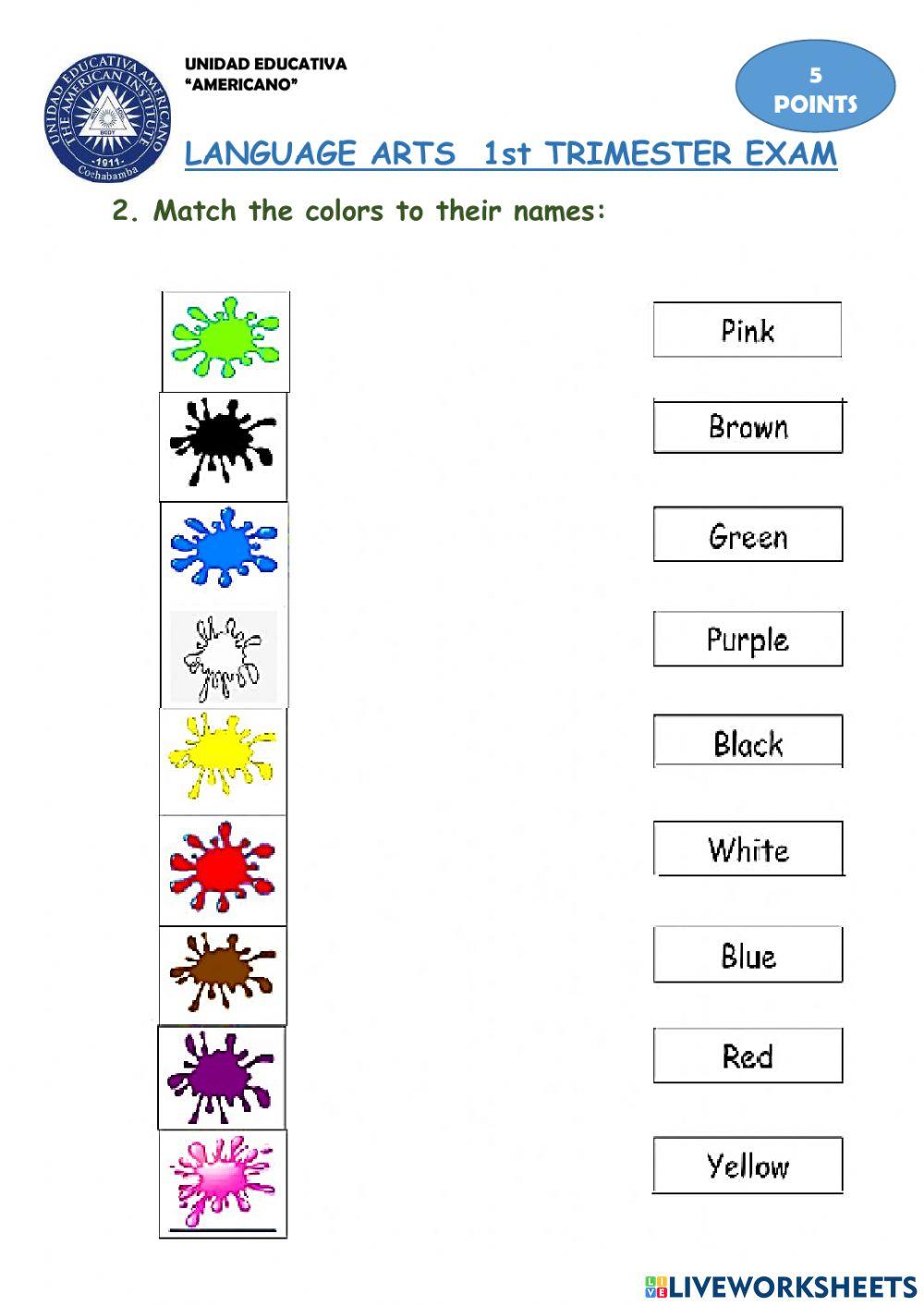 Language Arts 1º trimester exam (2) worksheet | Live Worksheets