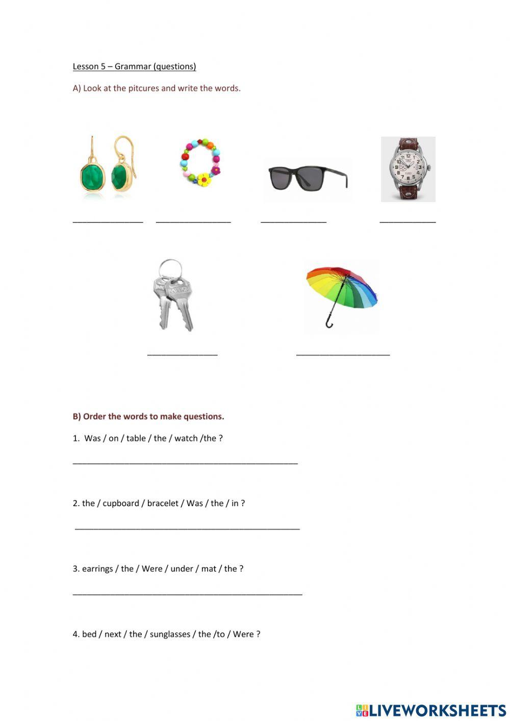 Lesson 5 - grammar questions worksheet | Live Worksheets