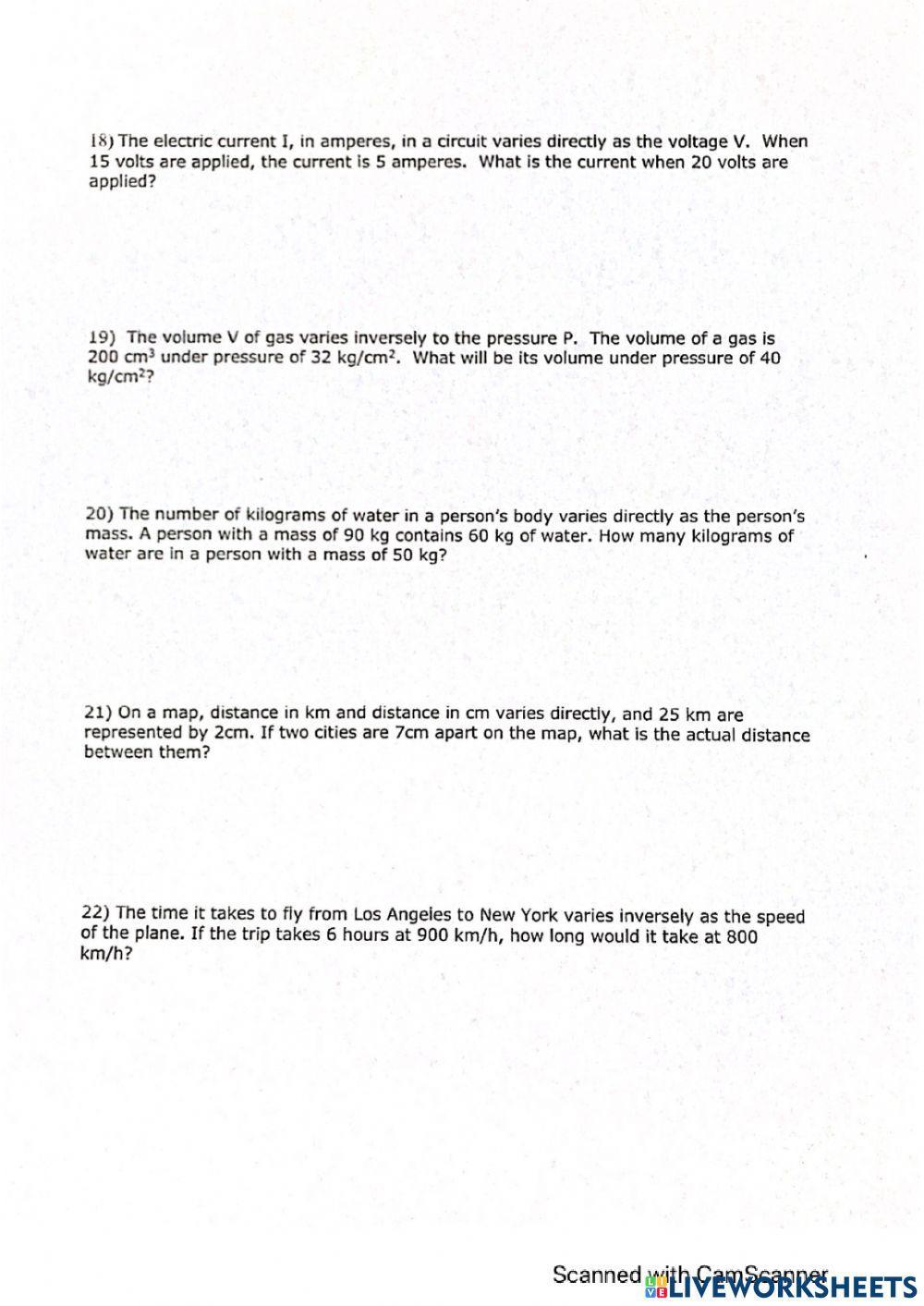 indirect variation worksheet