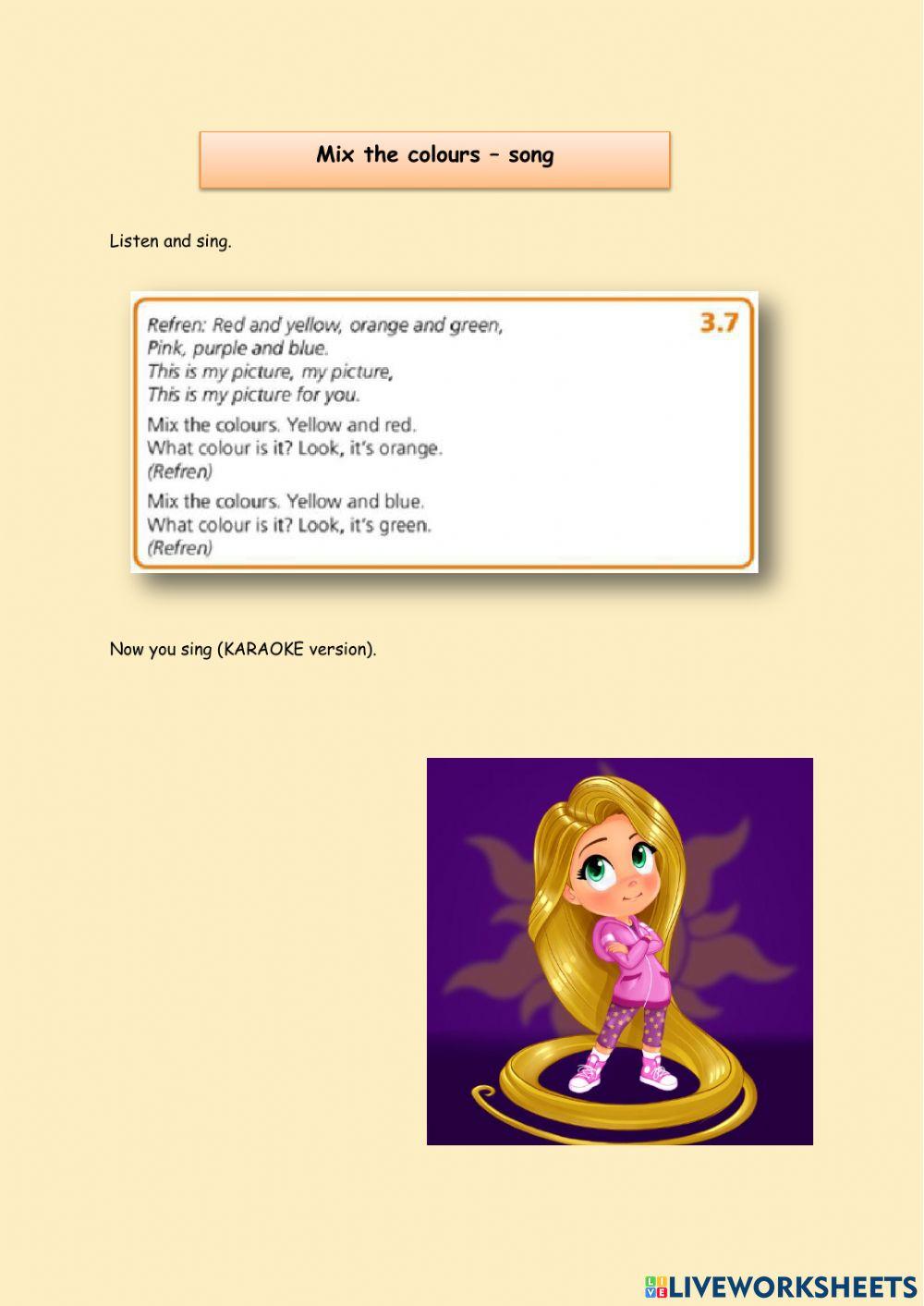 Mix the colours song worksheet | Live Worksheets