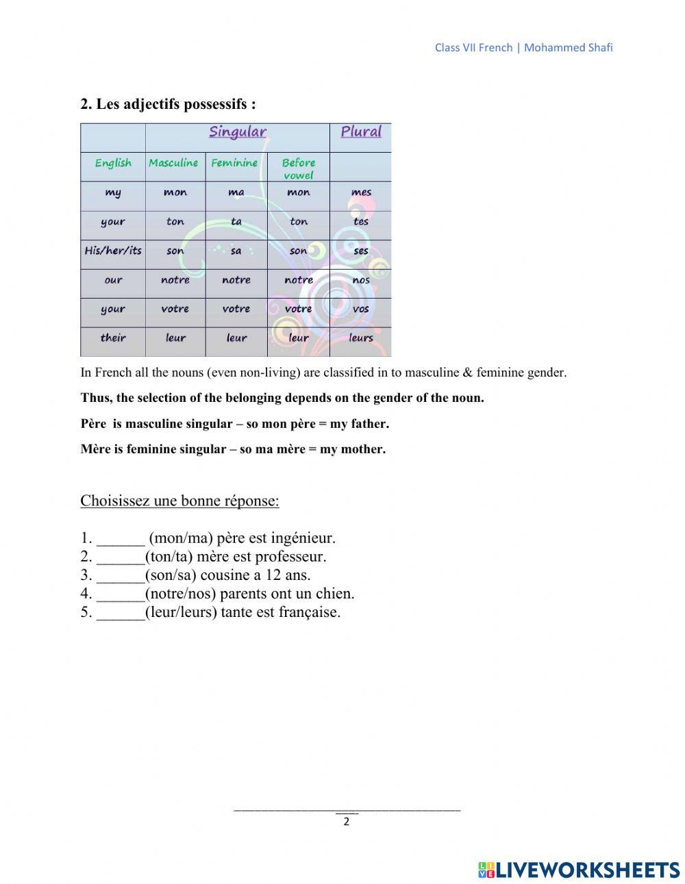 Class VII Frenc… | Free Interactive Worksheets | 970953