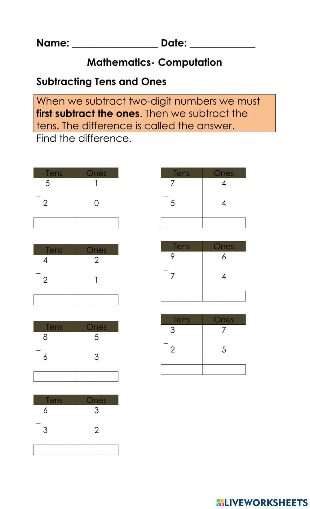 Subtraction 939348 | LATESHA ROLLE | Live Worksheets