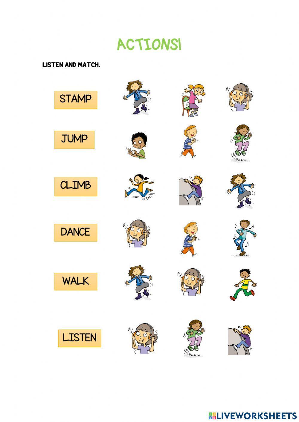 Actions online exercise for 1st grade | Live Worksheets