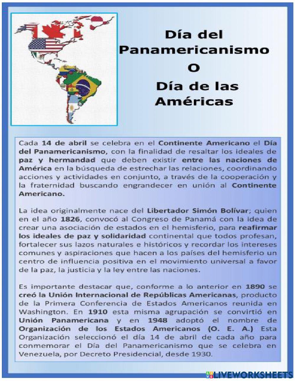 Día del Panamericanismo o día de las Américas worksheet | Live Worksheets