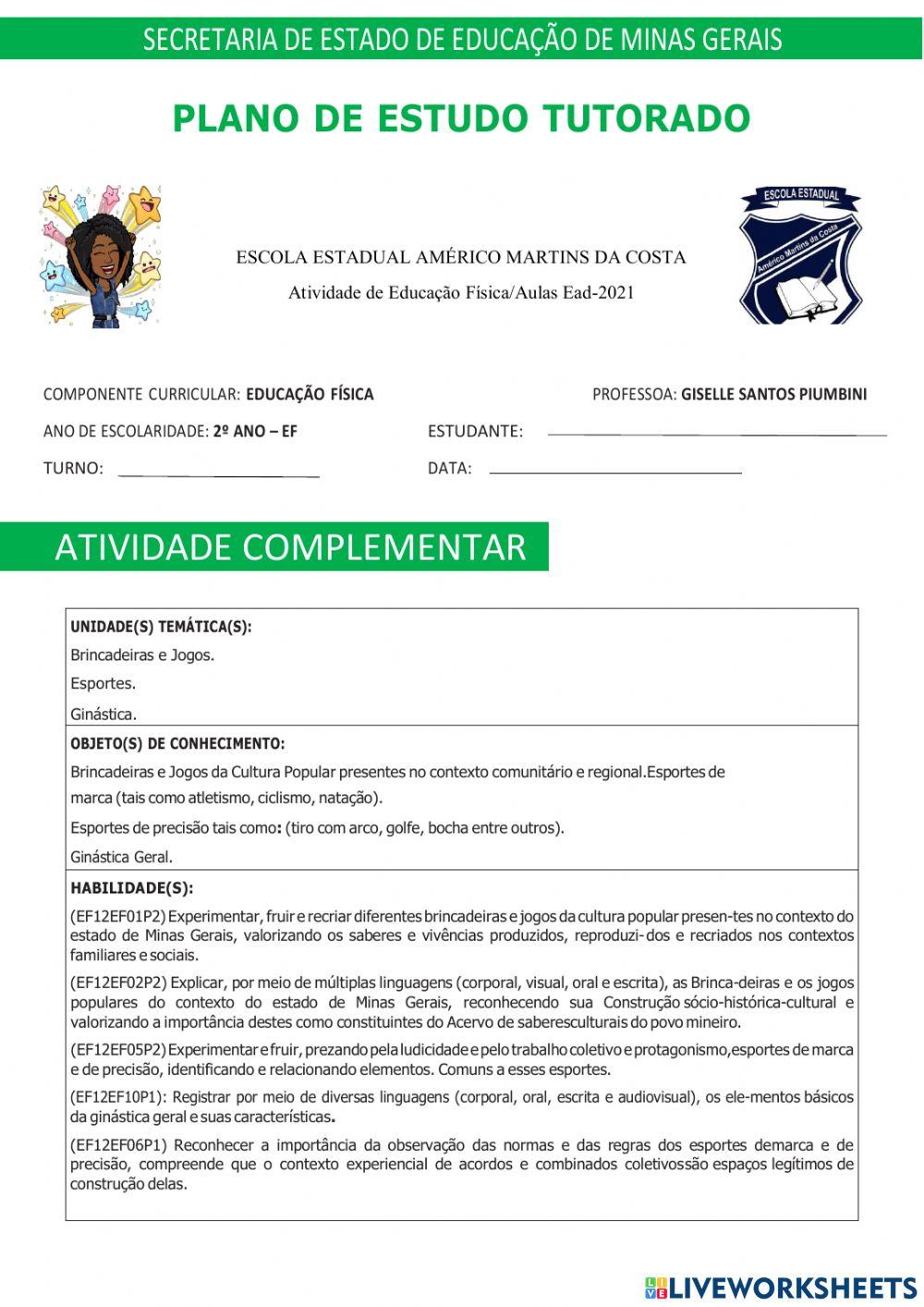 Atividade complementar 2°ano worksheet | Live Worksheets