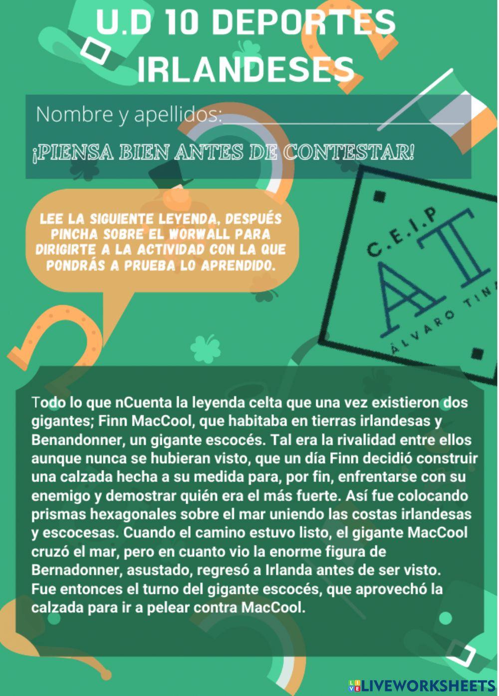 Ud 10 la calzada de los gigantes worksheet | Live Worksheets