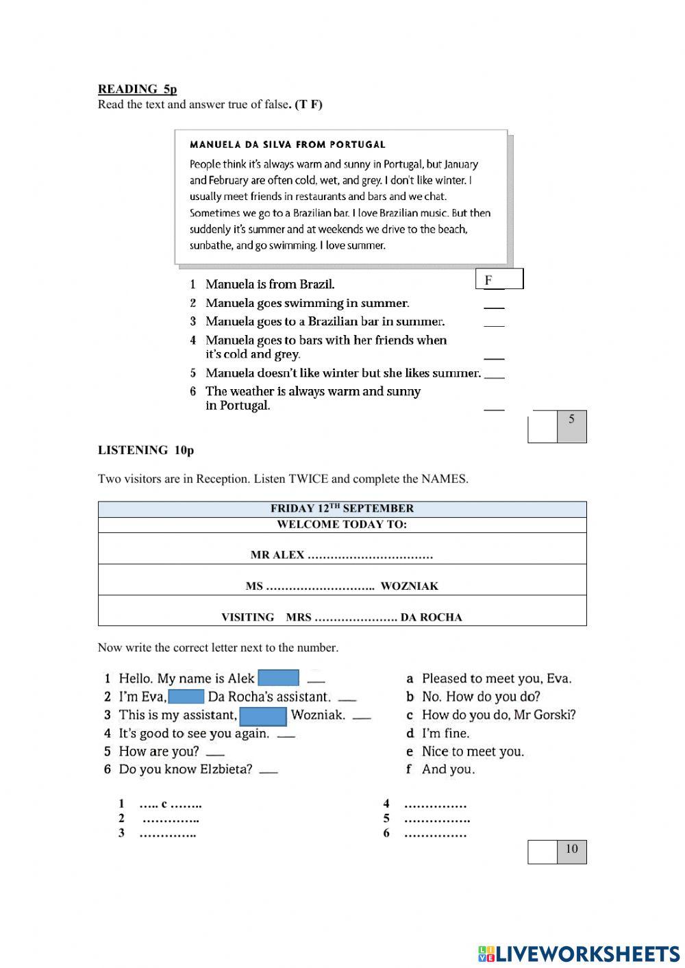 Exam Unit 1 Lev… | Free Interactive Worksheets | 2978546