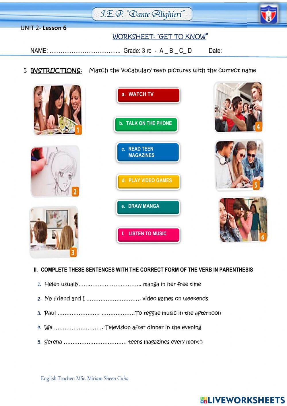 Vocabulary: tee… | Free Interactive Worksheets | 940034