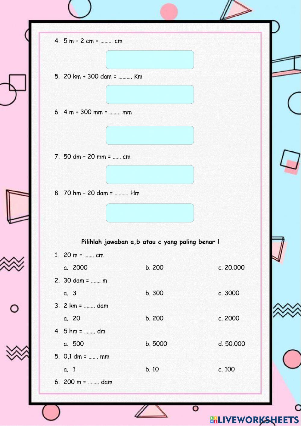 Satuan panjang | Free Interactive Worksheets | 940265