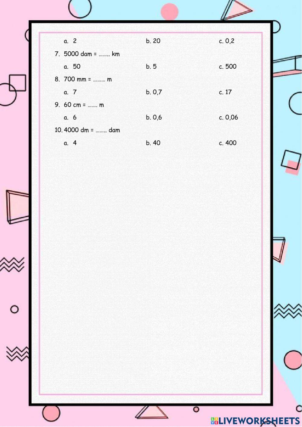 Satuan panjang | Free Interactive Worksheets | 940265