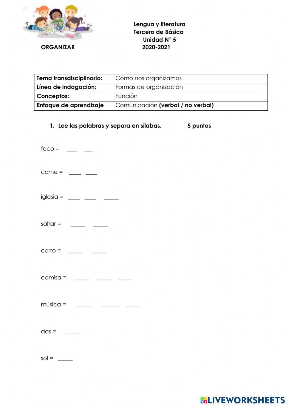 La sílaba interactive activity for teercero | Live Worksheets