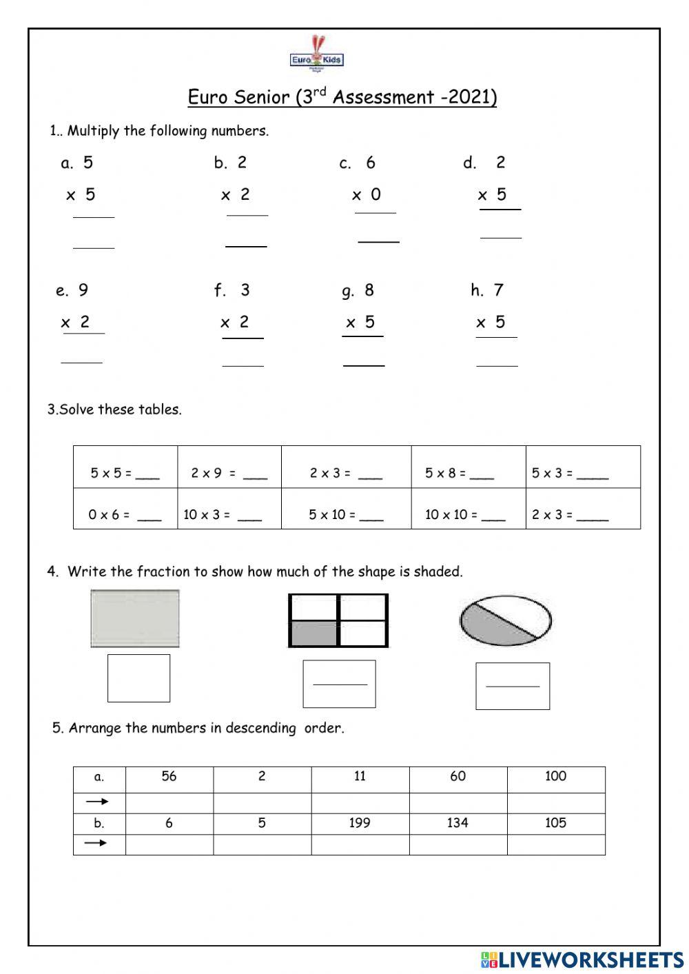 3rd Assessment interactive activity | Live Worksheets