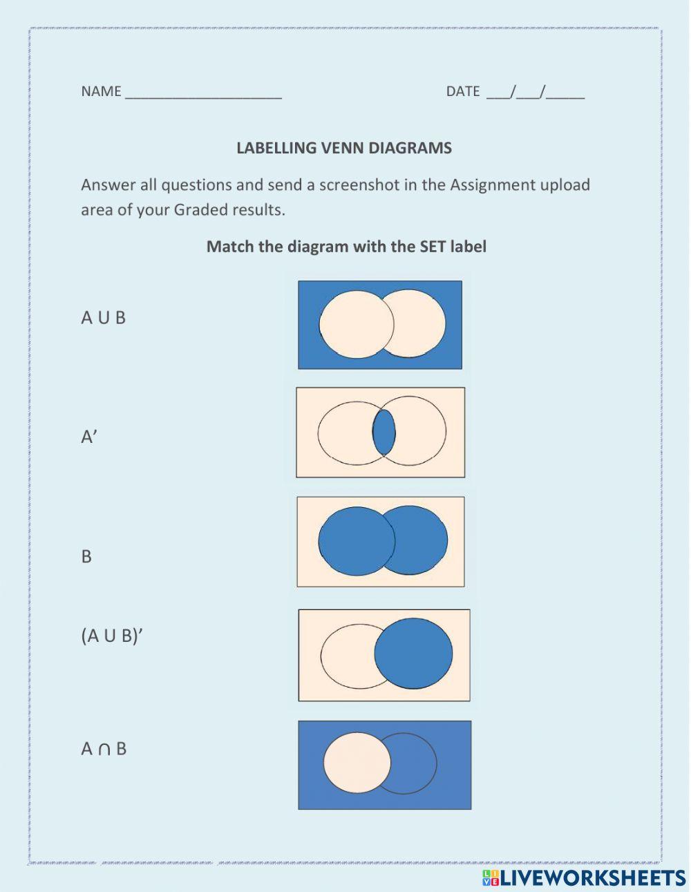 Labelling Venn Diagrams interactive worksheet | Live Worksheets