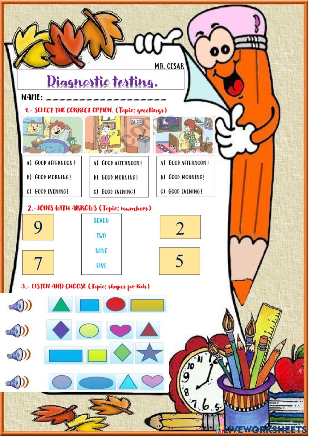DIAGNOSTIC TESTING online exercise for | Live Worksheets